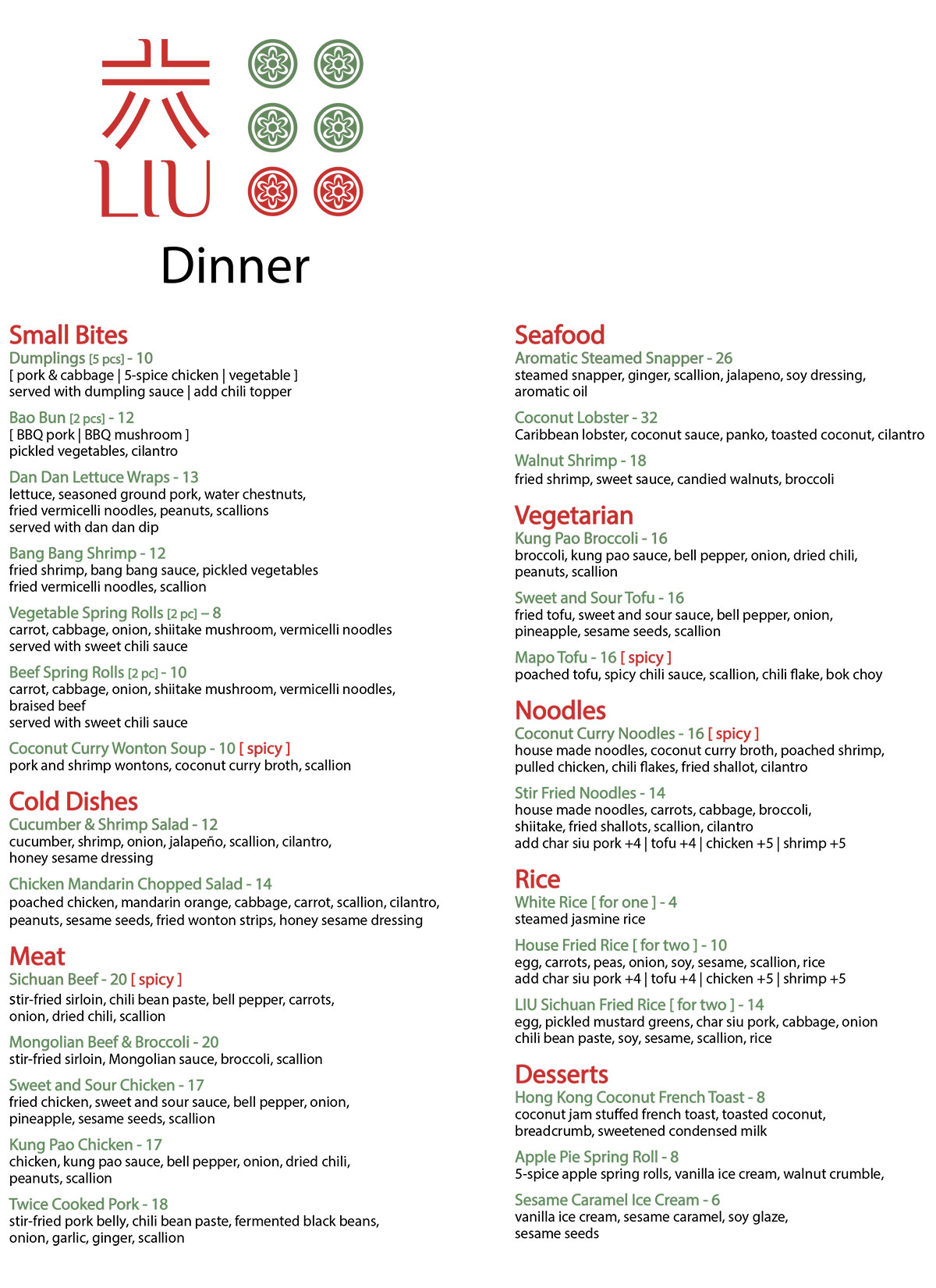 Chinese Food Menu - Uncle Liu | Grand Cayman